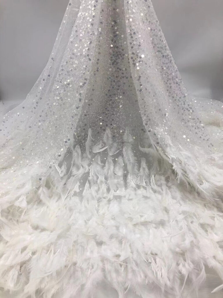 High Quality Bridal Lace Fabric In Feather Lace With Sequins Fabric 5 ...