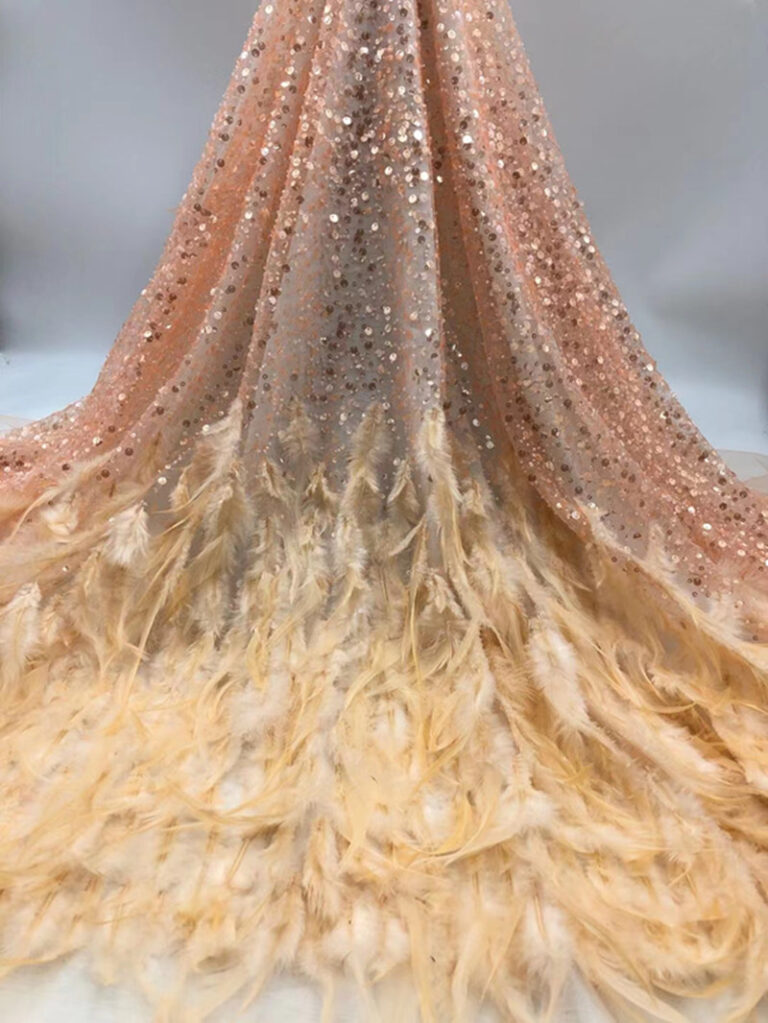 High Quality Bridal Lace Fabric In Feather Lace With Sequins Fabric 5 ...