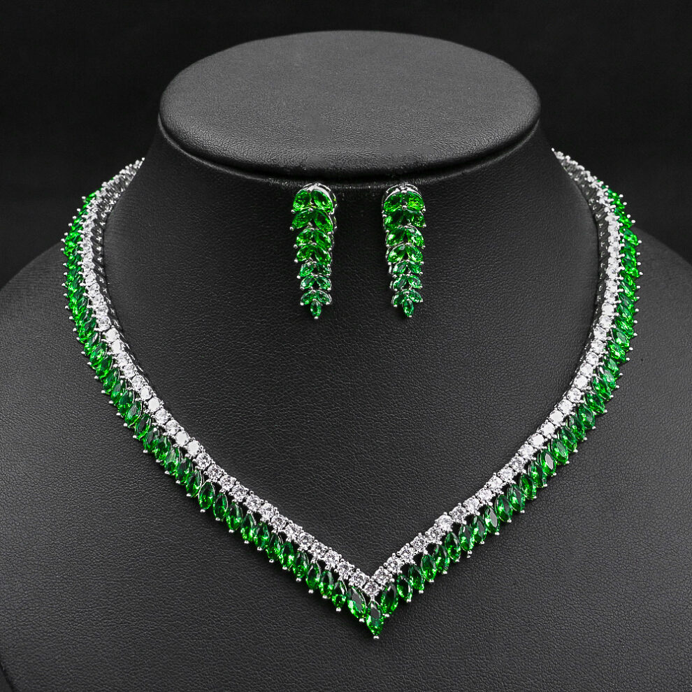 Prom Jewelry Set: Shiny Color Stone Cubic Zirconia Necklace And Earring ...